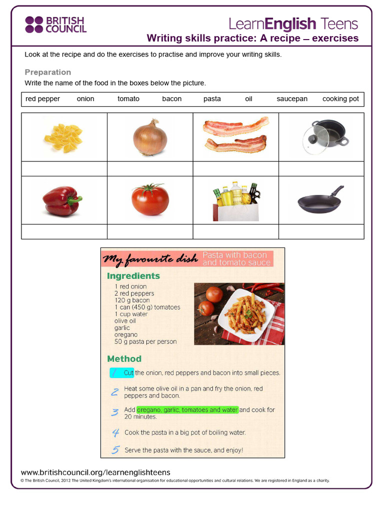 Recipe Writing Skills Practice | PDF