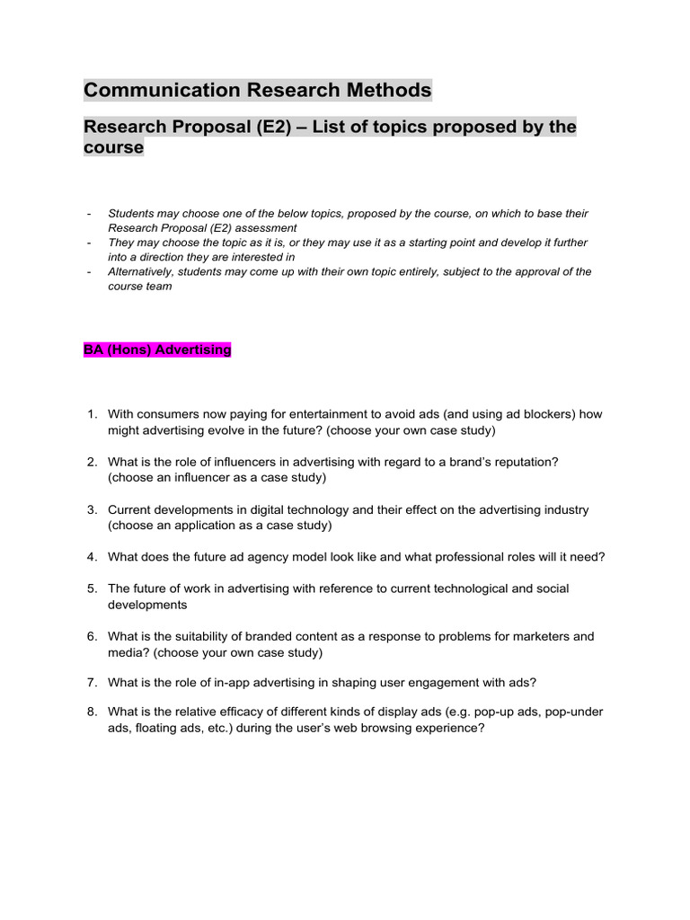 Advertising Research Proposal Topics | PDF