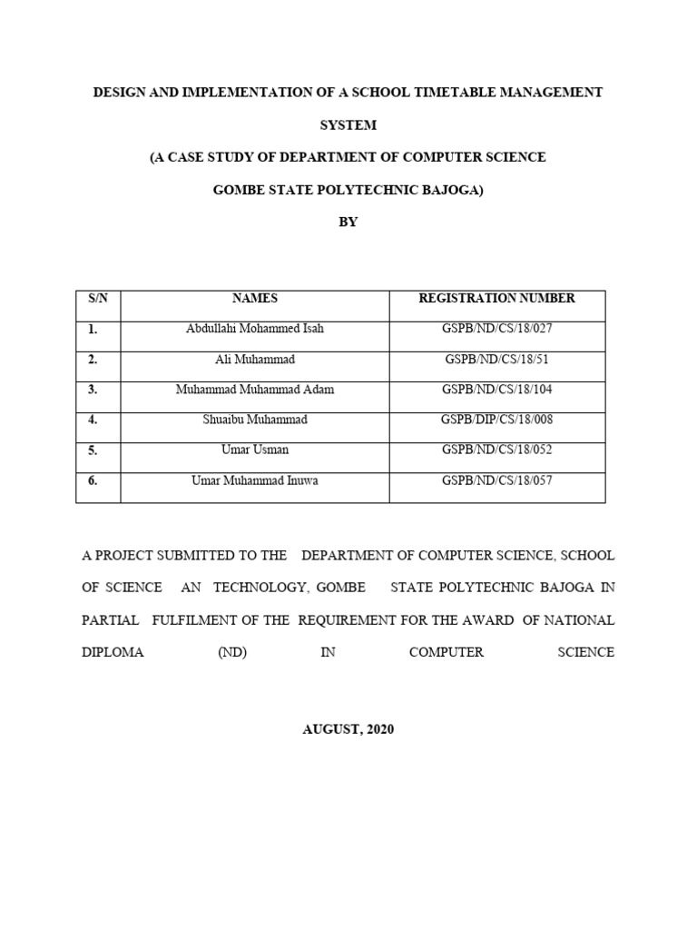 Design And Implementation Of A School Timetable Management System Pdf