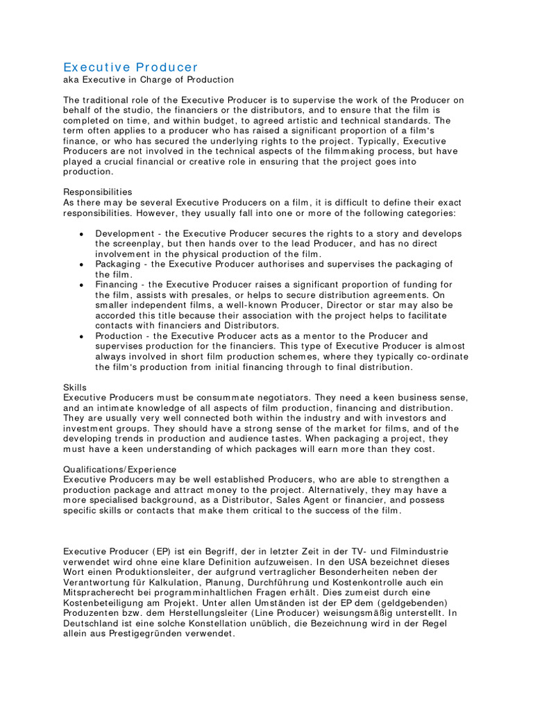 Executive Producer Film Production | PDF | Business | Economies
