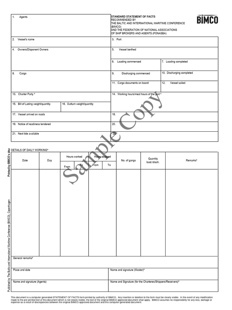 Sample Copy Standard Statement of Facts Short Form v2 | PDF | Ships ...