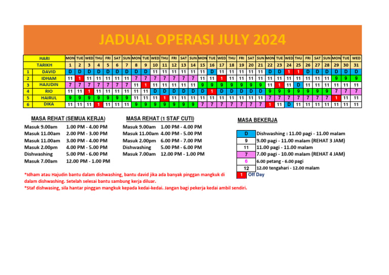 Jadual Operation July 2024 Pdf