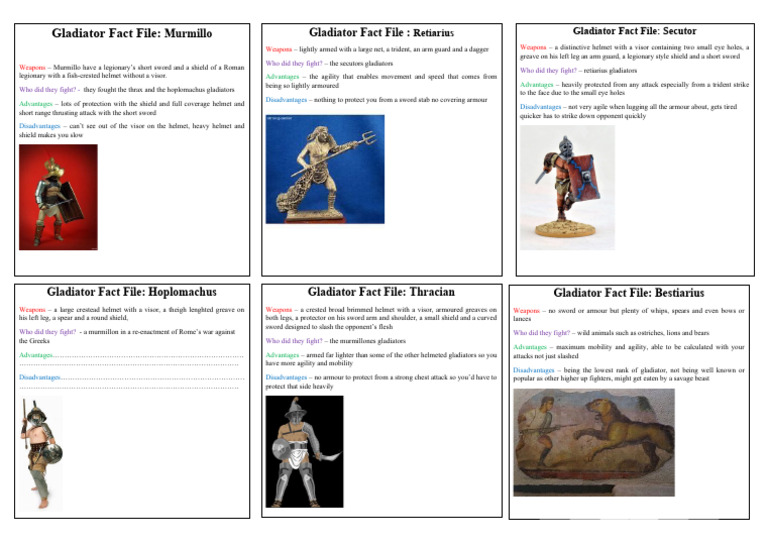 Gladiators Factfile | PDF | Gladiatorial Combat