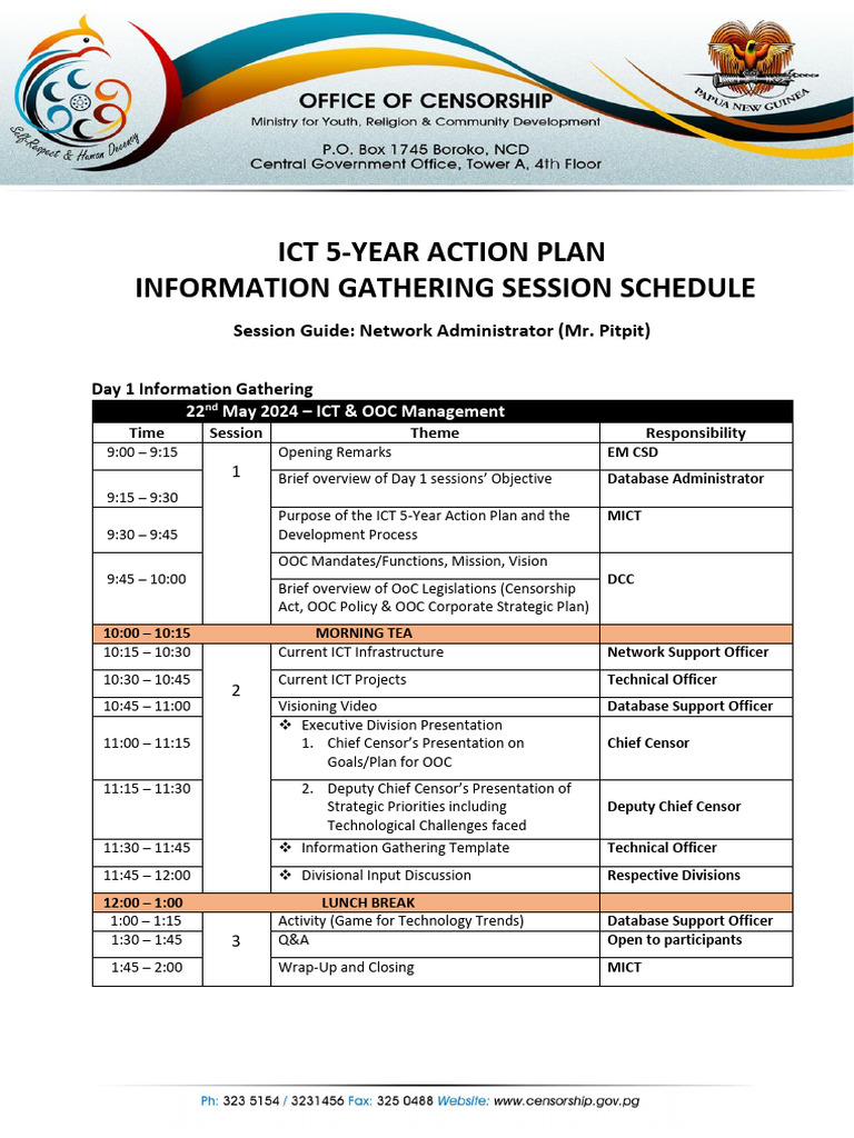 ICT 5-Year Action Plan Information Gathering Schedule - 2024 | PDF ...