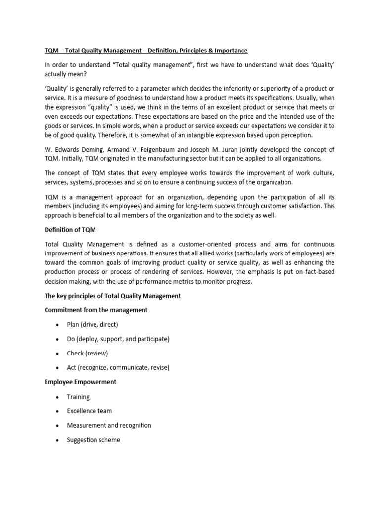 TQM-unit 11 Self Notes Mms | PDF | Quality (Business) | Quality Management