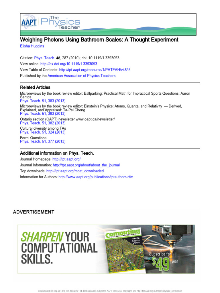 V48I5 Weighing Photons Using Bathroom Scales. A Thought Experiment ...