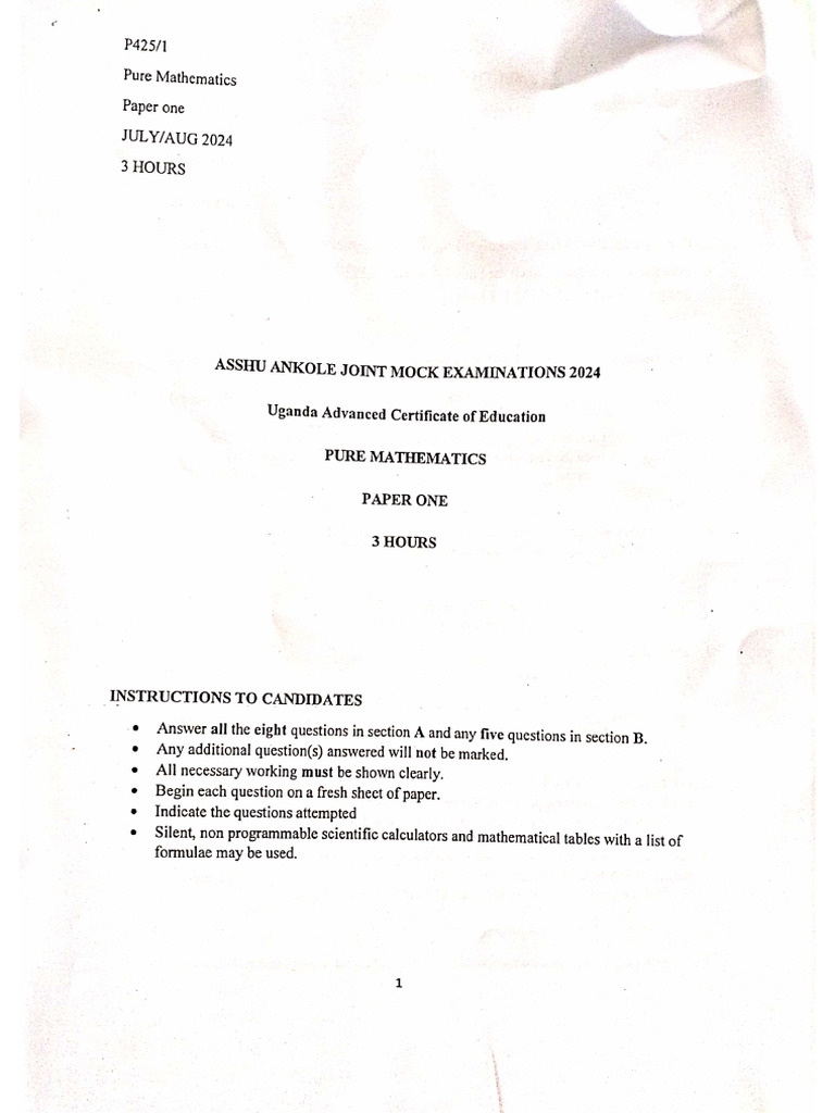 ASSHU Pure Mathematics 2024 | PDF