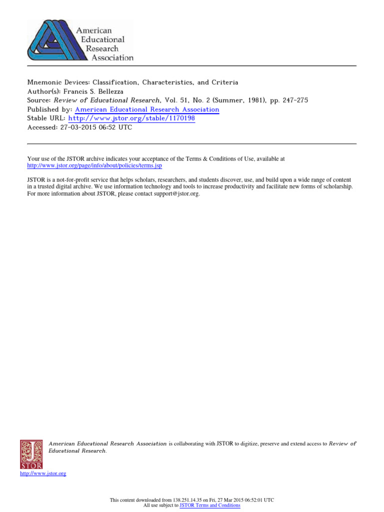 Bellezza 1981 | PDF | Recall (Memory) | Schema (Psychology)