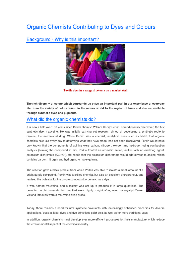 Impact of Synthetic Dyes on Chemistry | PDF | Organic Compounds | Dye