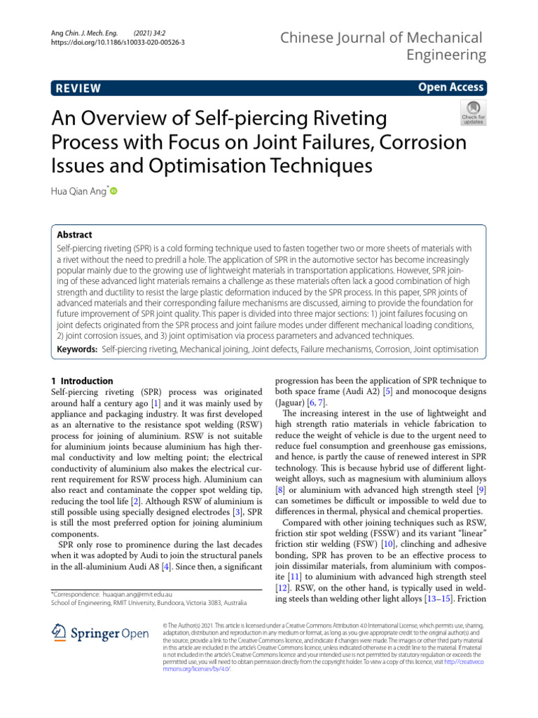 An Overview of Self-Piercing Riveting Process With Focus On Joint Failures, Corrosion Issues and ...