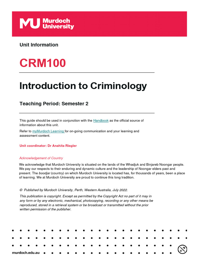 CRM100 2022 Semester 2 Unit Guide | PDF | Educational Assessment | Constructivism (Philosophy Of ...