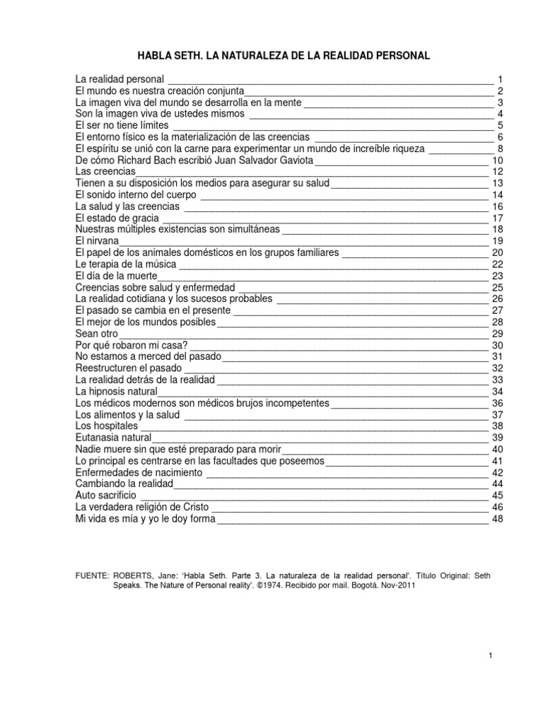 Roberts, Jane - Habla Seth. La Naturaleza de La Realidad Personal ...