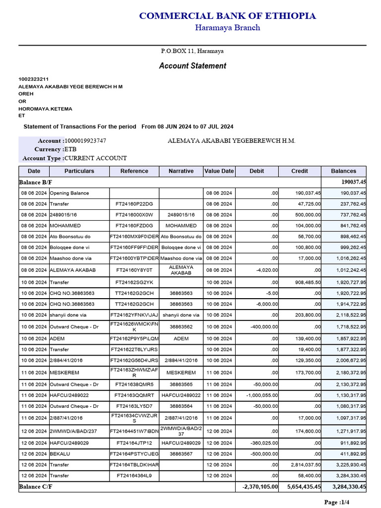 Cbe Ac STMT 47 | PDF | Transaction Account | Debits And Credits