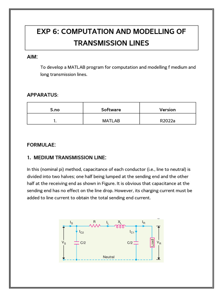 Experiment 6 - Modelling of Transmission Lines | PDF | Electric Power Transmission ...
