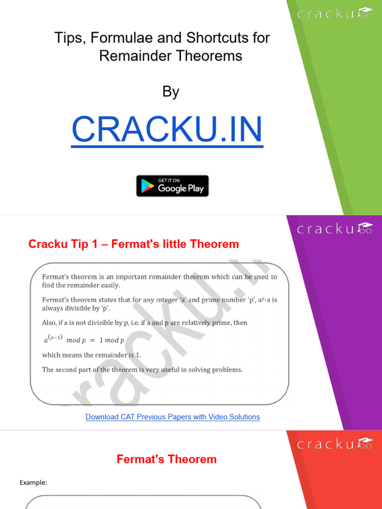 CAT Remainder Theorem Notes+Questions | PDF | Numbers | Theorem
