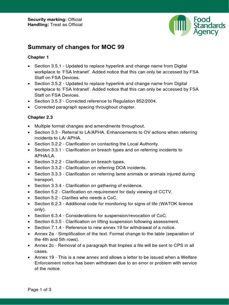 Summary of Changes For MOC 99 | PDF | Government | Justice