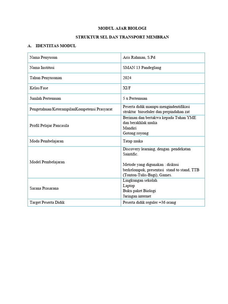 Modul Ajar Sel | PDF