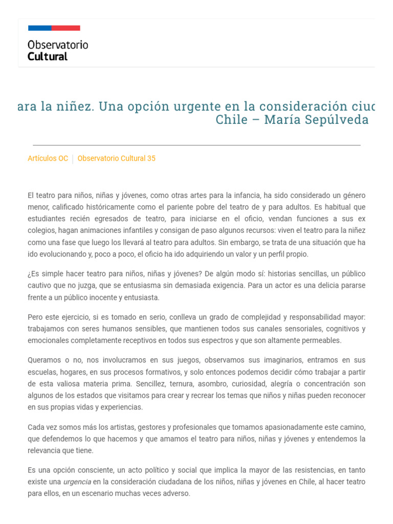 Ara La Niñez. Una Opción Urgente en La Consideración Ciud Chile - María ...