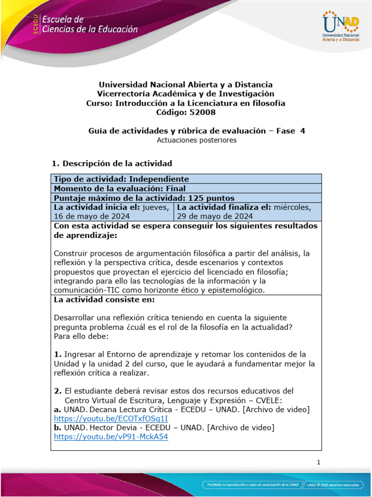 Guia de Actividades y Rúbrica de Evaluación - Fase 4 - Actuaciones Posteriores | PDF ...