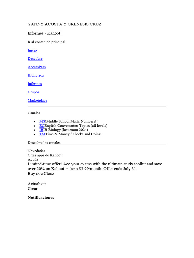 Yanny Acosta y Grenesis Cruz Kahoot | PDF | Sociedad | Enseñando