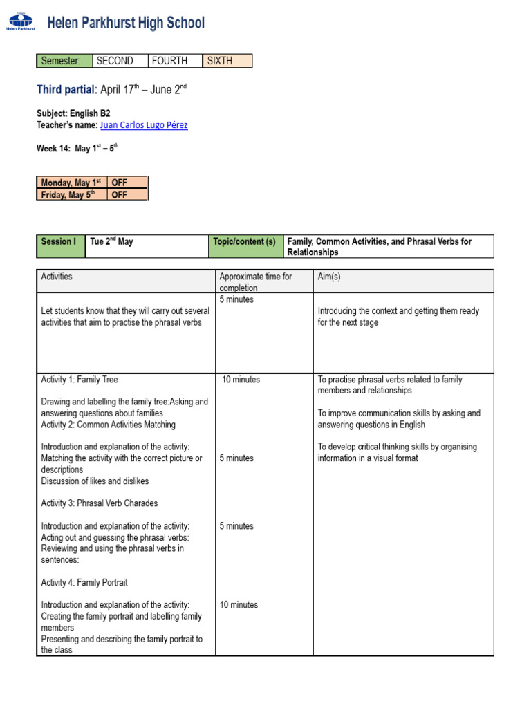 Sixth Third Partial Lesson Plan Format 2023 | PDF | Linguistics | Human ...