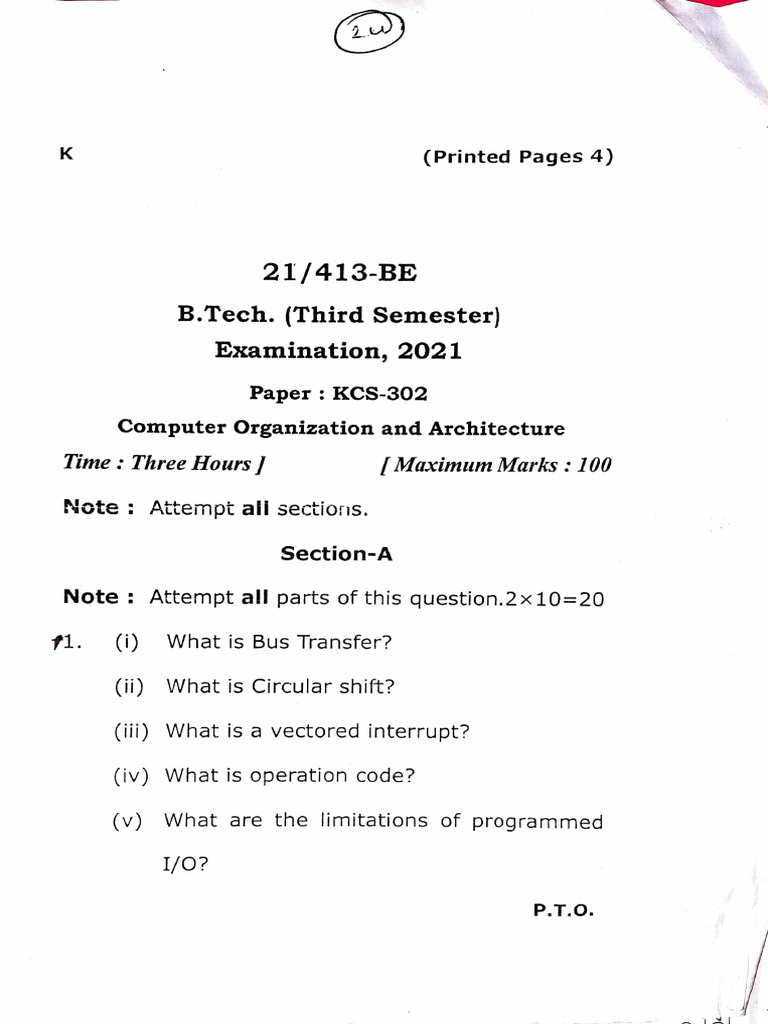 Computer Organisation and Architecture Previous Year | PDF | Central Processing Unit | Computer ...