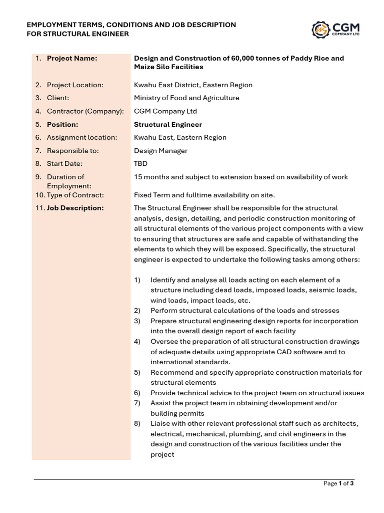 Structural Engineer Job Description | PDF | Employment | Pension