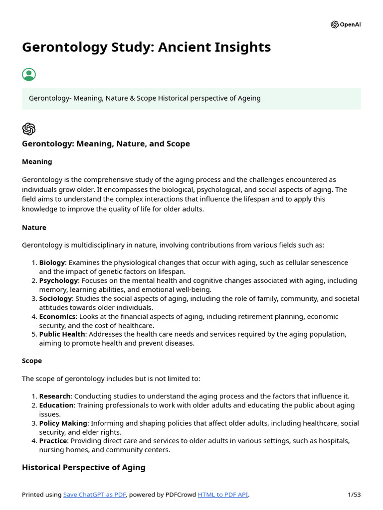Gerontology Study - Ancient Insights | PDF | Ageing | Mental Disorder