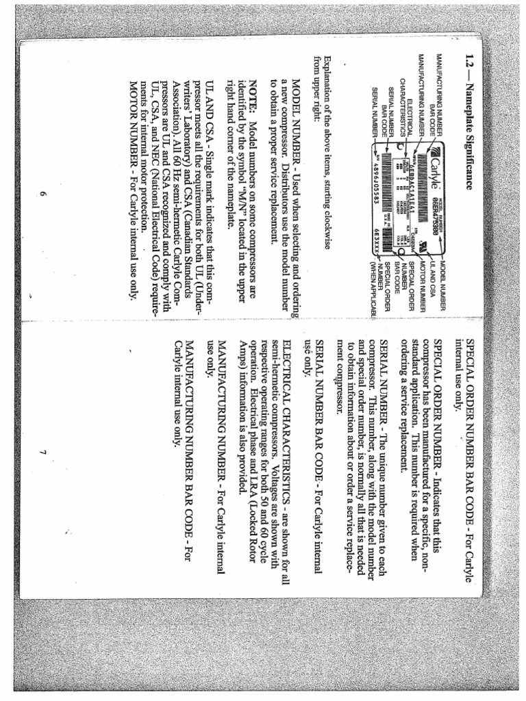Carlyle Compressor Nameplate Key | PDF