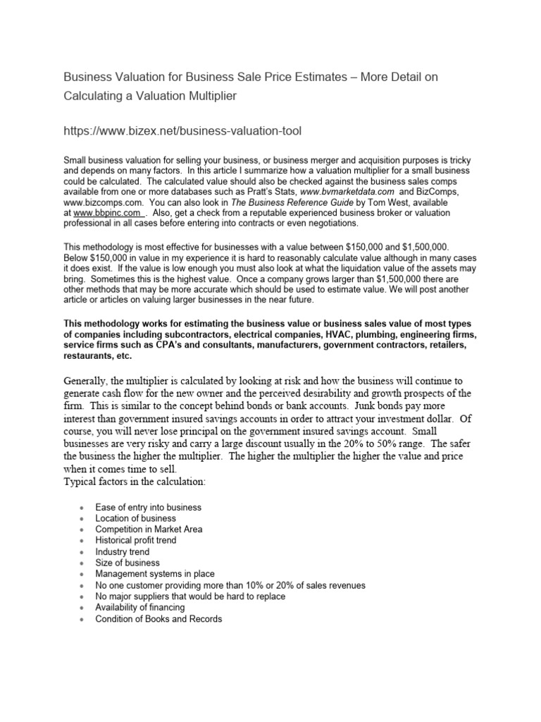 Valuation Multipliers for Auto Repair Businesses | PDF | Valuation ...