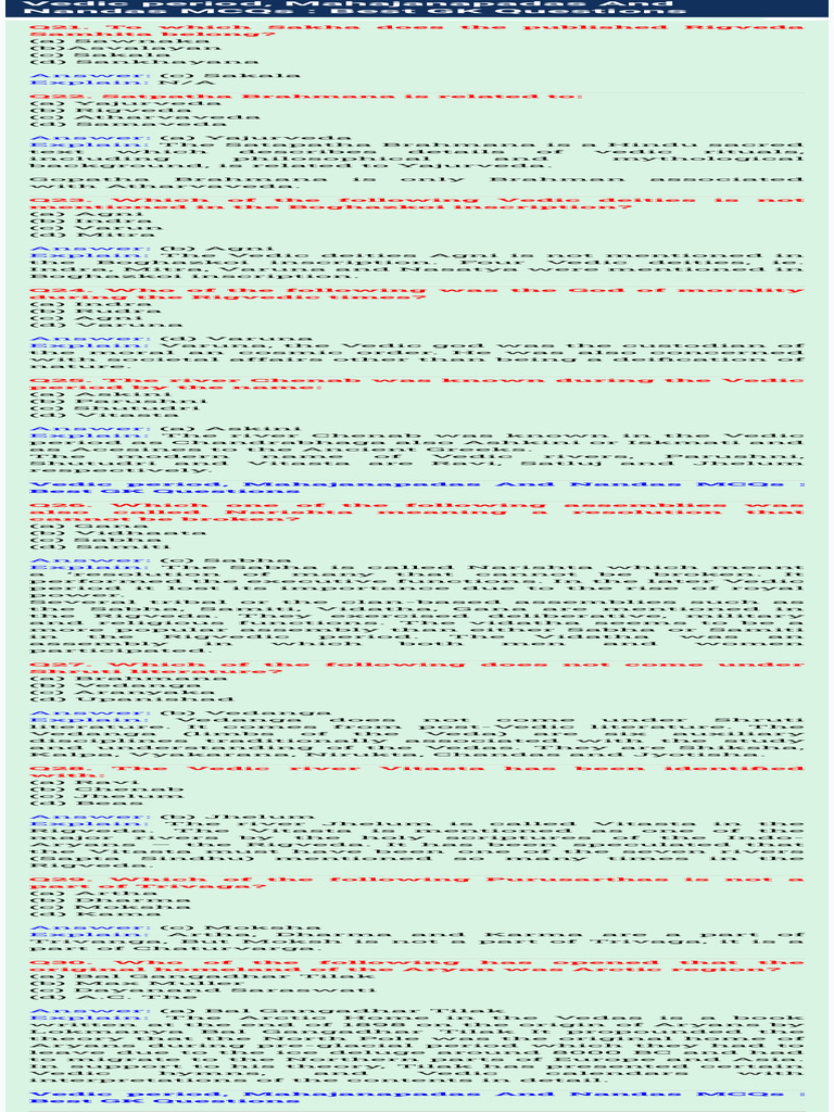 Vedic Period, Mahajanapadas and Nandas MCQs - Best GK Questions and Answers 2 | PDF | Vedas ...