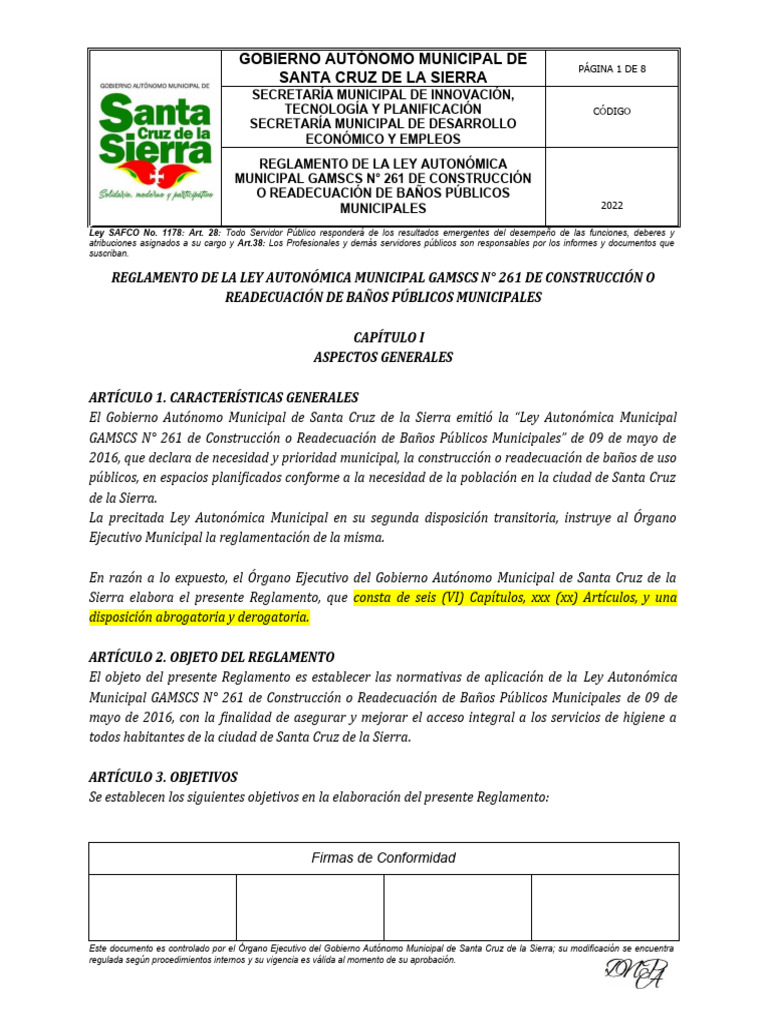 Proy. Reg. de La Ley GAMSCS #261 | PDF | Regulación | Accesibilidad