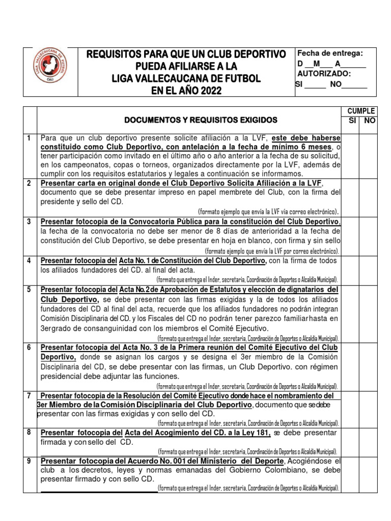 Requisitos Afiliacion 2022 A La Liga | PDF | Bancos | Ejecutivo (gobierno)