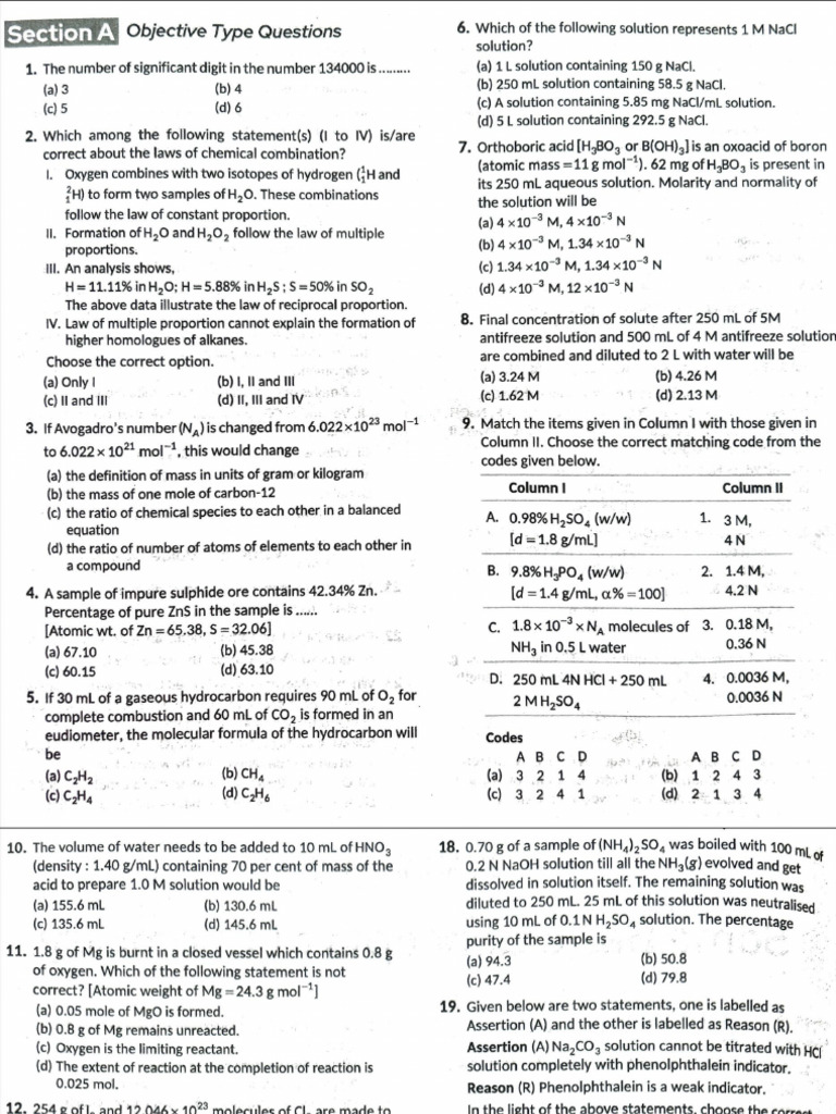 Some Basic Concept of Chemistry Worksheet | PDF