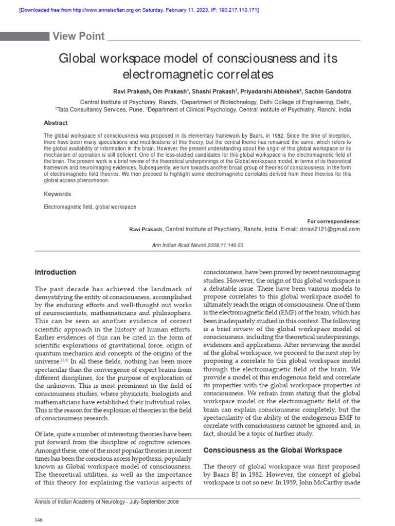 Global Workspace Model of Consciousness and Its El | PDF ...