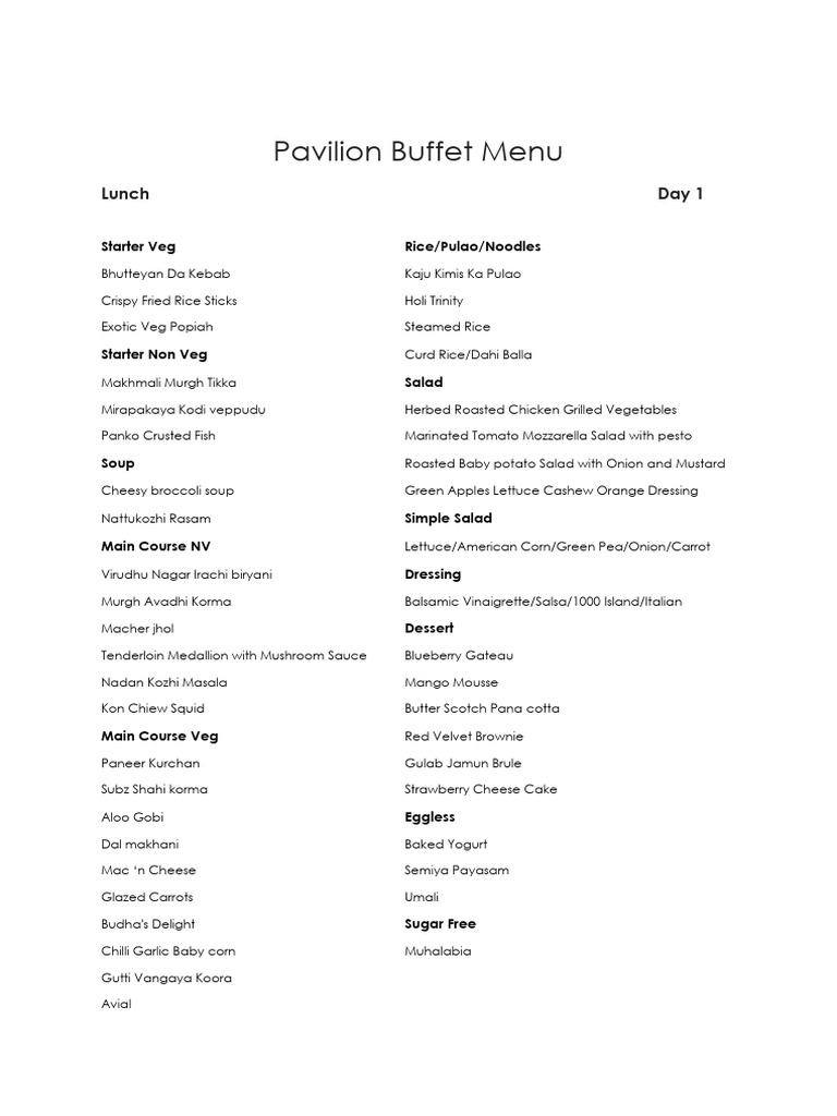 Pavilion Buffet Aug 23-1 | PDF | Salad | Curry