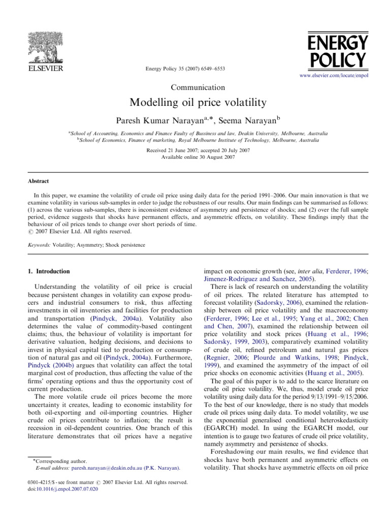 Modeling Crude Oil Price Volatility | PDF | Volatility (Finance ...