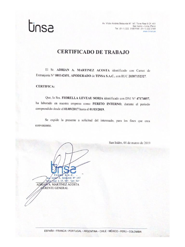 Constancia TINSA | PDF