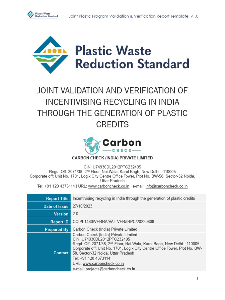 Plastic Credits Recycling Validation Report | PDF | Verification And Validation | Recycling