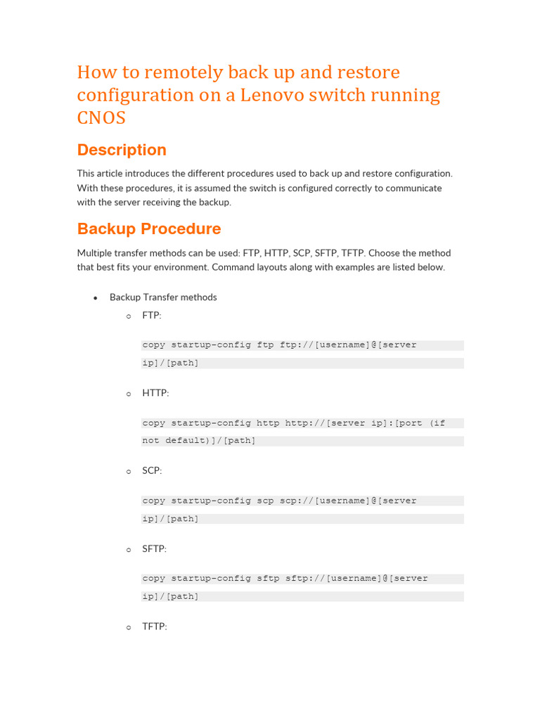 How To Remotely Back Up and Restore Configuration On A Lenovo Switch Running CNOS | PDF | File ...