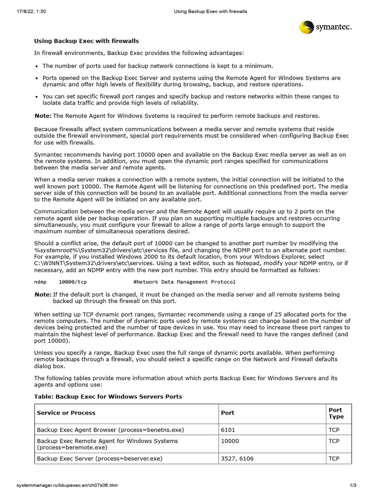 Using Backup Exec With Firewalls | PDF | Port (Computer Networking ...