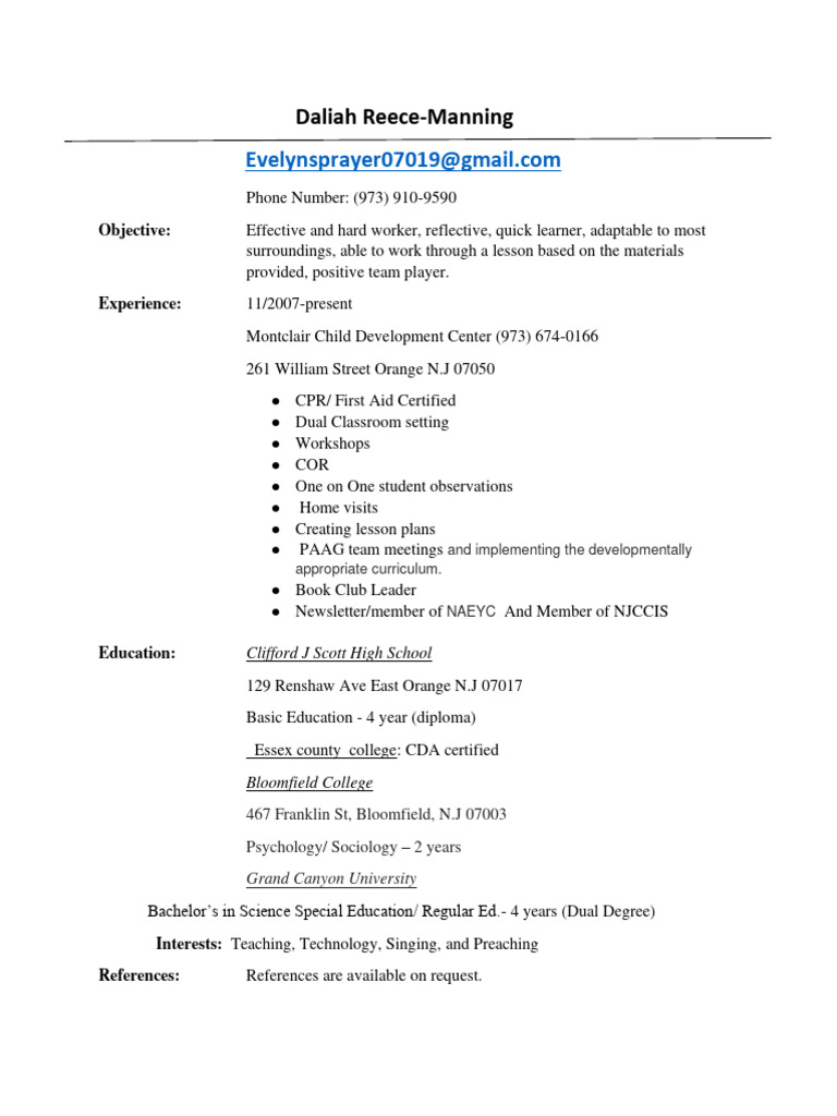 Early Childhood Educator Resume | PDF | Career & Growth