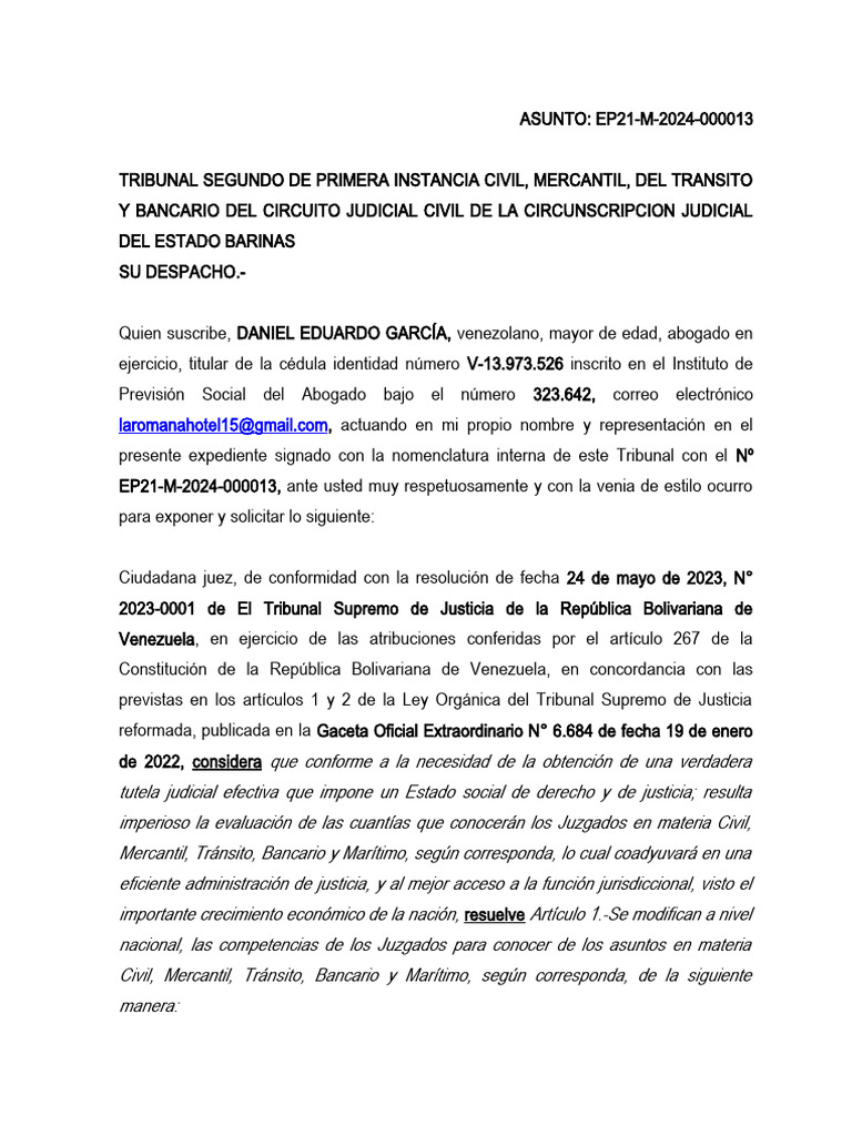 Estimacion de Cuantia EP21-M-2024-000013 | PDF | Judicaturas | Ley Pública