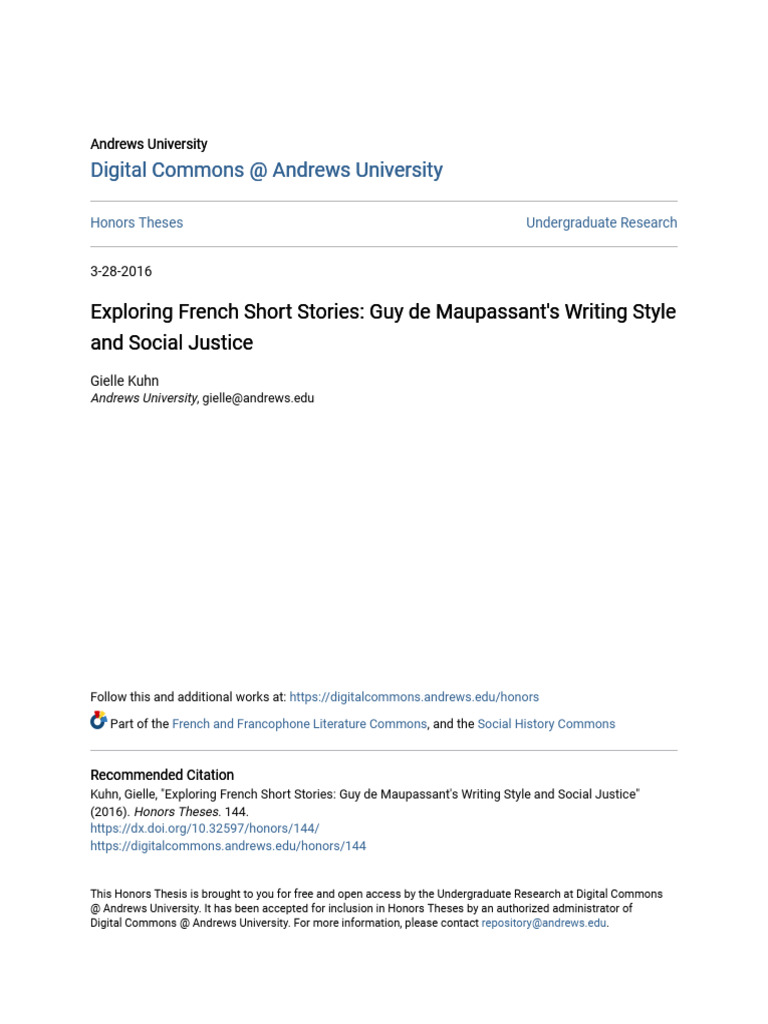 Exploring French Short Stories - Guy de Maupassants Writing Style | PDF ...