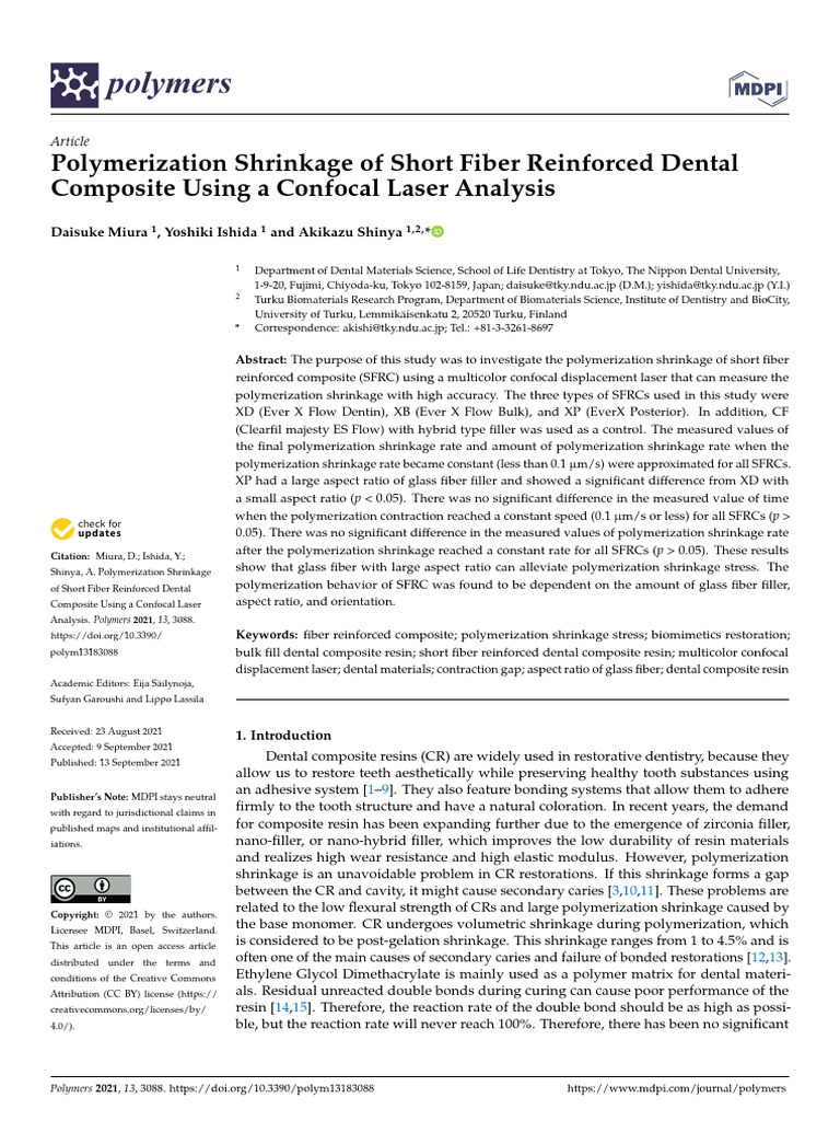 Article Polymerization Shrinkage Of Short Fiber Reinforced Dental Composite Using A Confocal