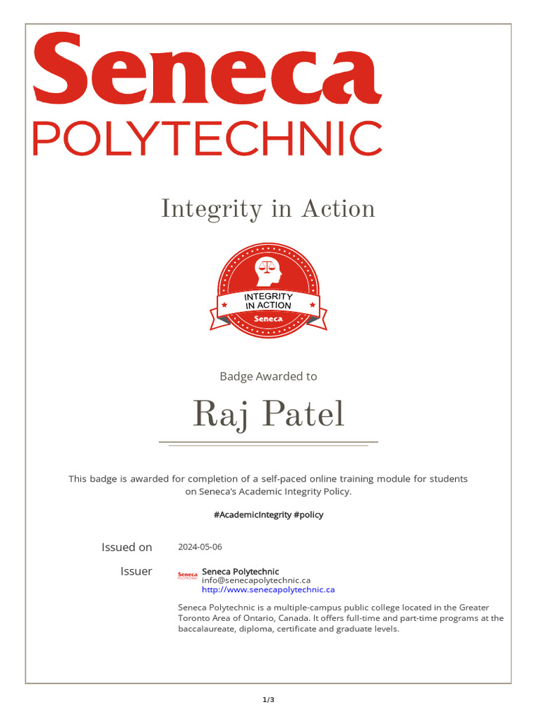 Raj Patel's Academic Integrity Badge | PDF | Business | Computers
