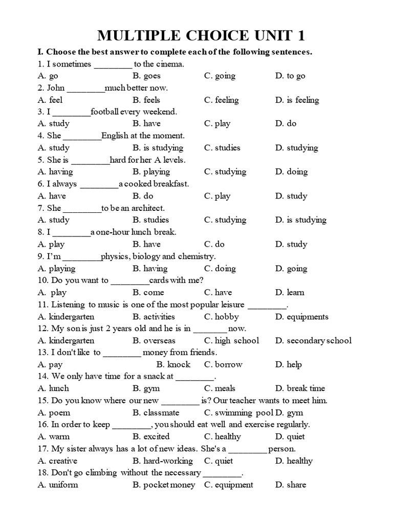 Multiple Choice Unit 1 | PDF