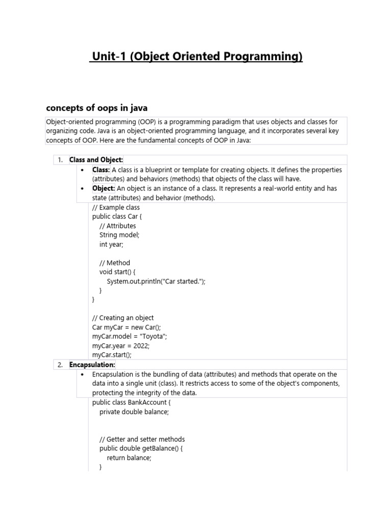 Unit-1 (Object Oriented Programming) | PDF | Java (Programming Language) | Java Virtual Machine