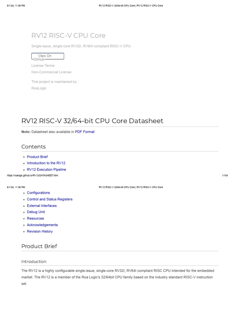 RV12 RISC-V 32 - 64-Bit CPU Core - RV12 RISC-V CPU Core | PDF | Central Processing Unit | Cpu Cache