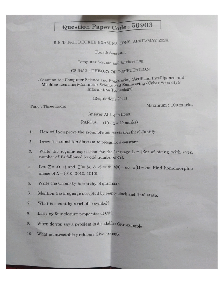 Toc Question Paper | PDF